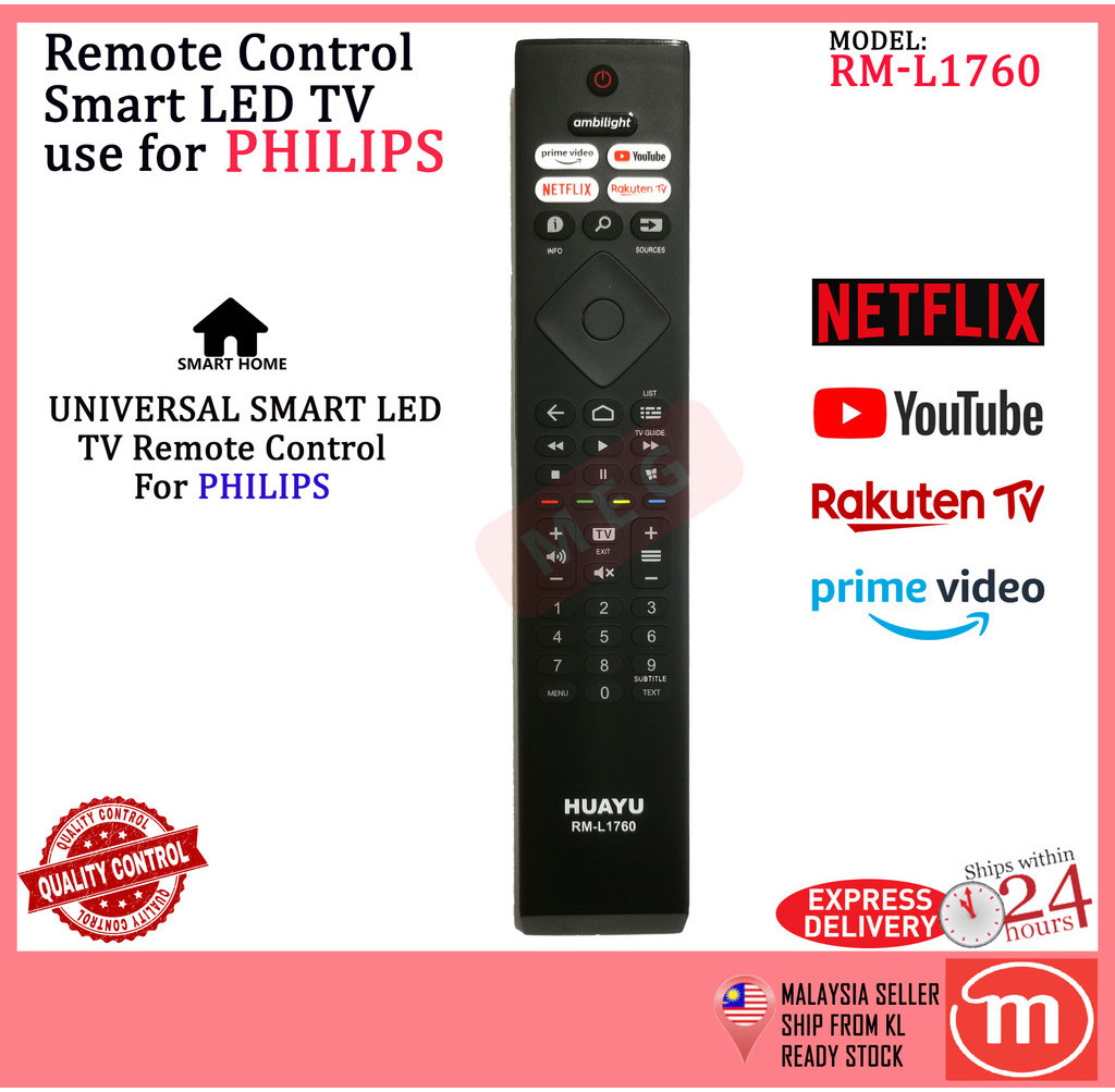 PHILIPS SMART LED TV REMOTE CONTROL HUAYU (RM-L1760) | Shopee Malaysia