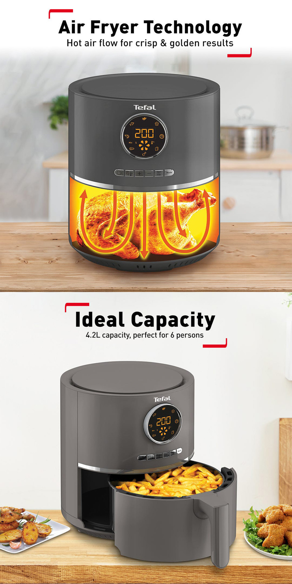 Tefal 4.2 Liter Digital Air Fryer Ultra Fry Healthy EY111B40 EY111B ...
