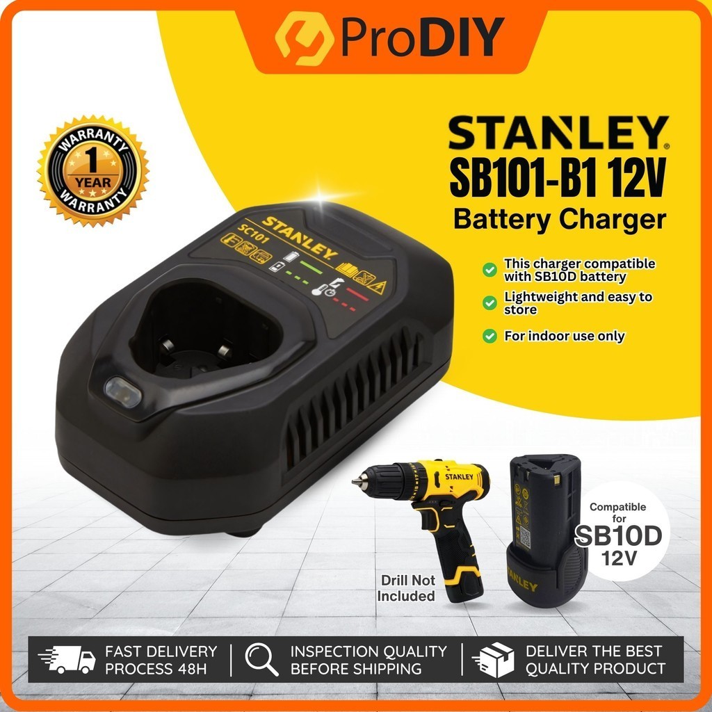 STANLEY SC101-B1 Battery Charger for Cordless Drill for Battery SB10D-B1 Li-Ion Rechargeable 12V ...