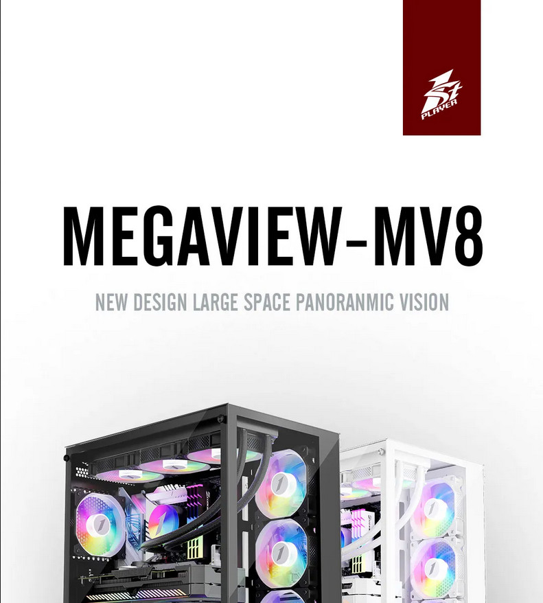 1st Player MV8-TP TRANSPARENT / MV8 Megaview BLACK WHITE ATX Case ...