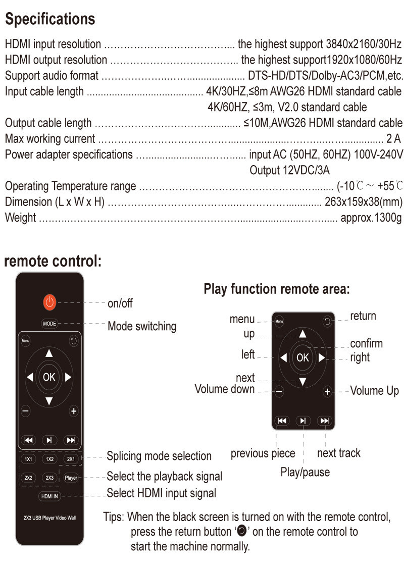 4K 2x3 6 Splicing Screen Processor 2x2 4 TV Wall Controller HDMI Video ...