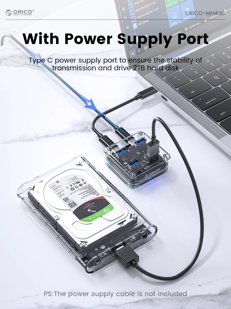 ORICO Transparent Usb C Hub 4 Port Expansion With Power Supply ...