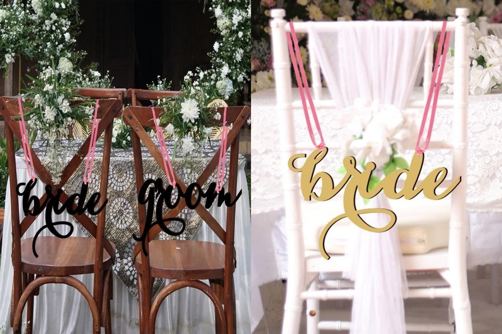 CHEER 1 Set Wedding Chair Signs European Style Rustic Wooden Hollow Out ...