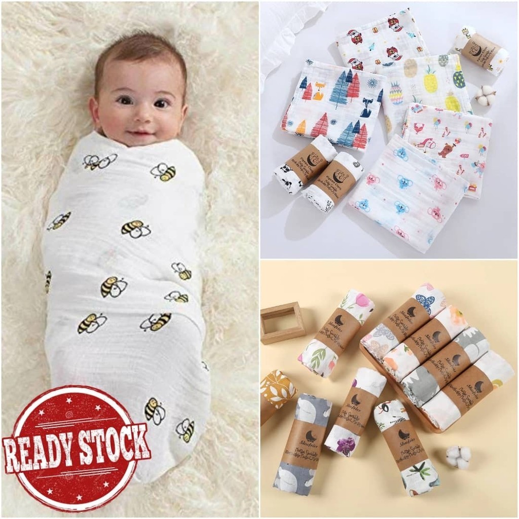 Newborn Random Color Baby Muslin Swaddle Soft Blanket Kain Bedung Kain ...