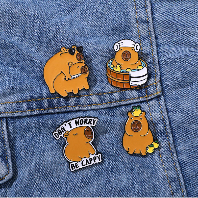Cartoon Capybara Enamel Pins Cute Animals Brooches Lapel Badges Funny ...