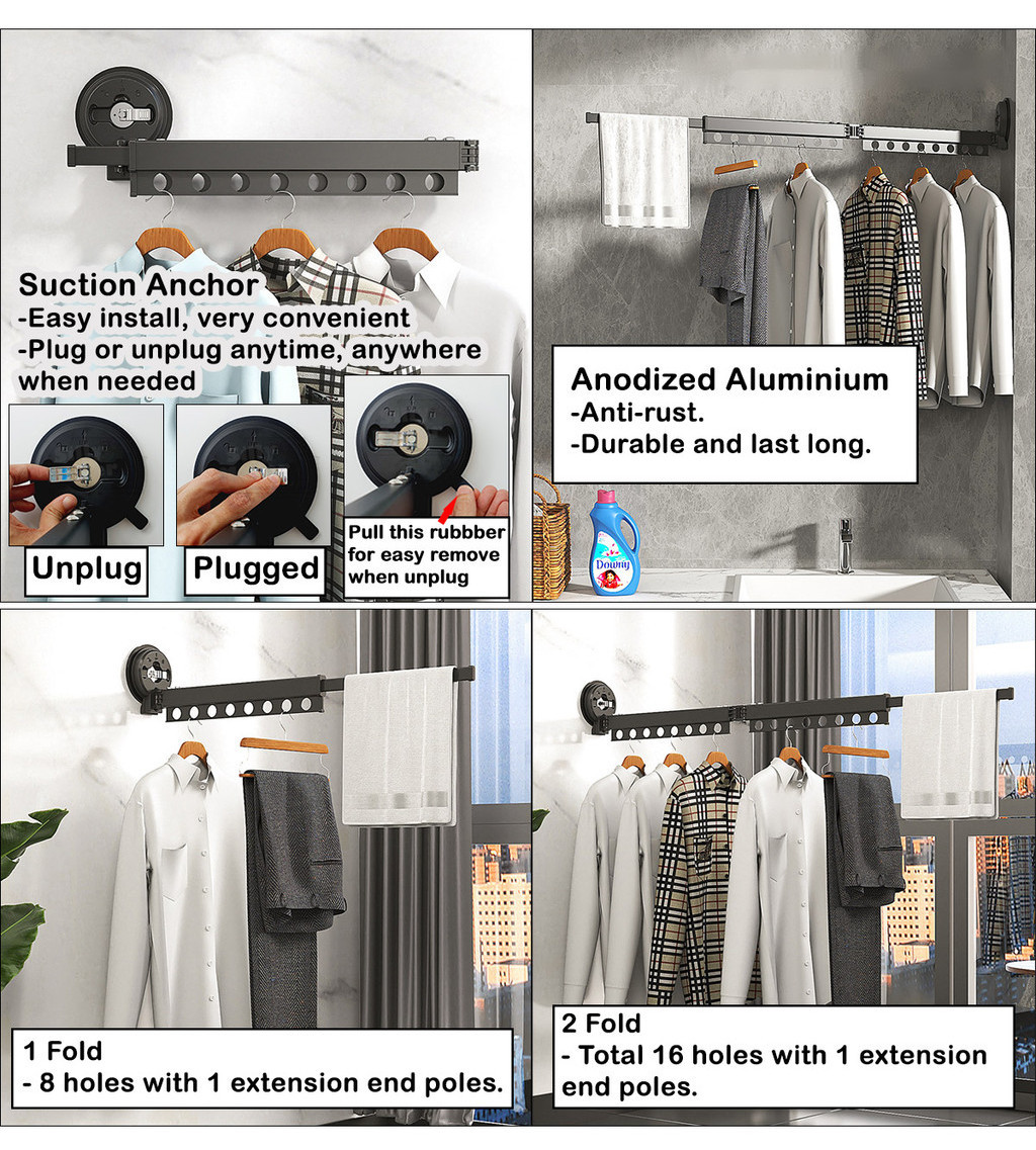 (Suction Anchor) Suction Cup Foldable Traceless Wall Mounted Clothes ...