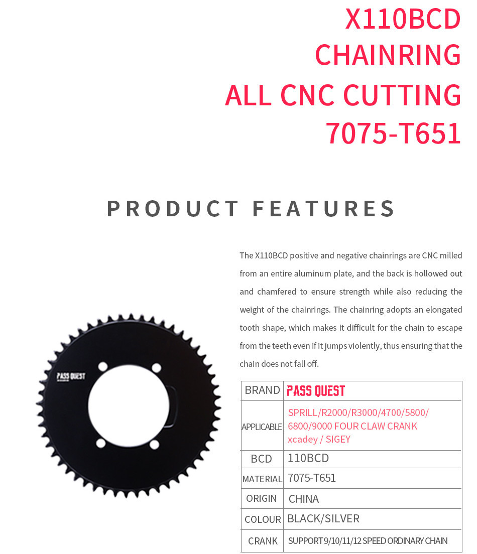 PASS QUEST Chainring 110 BCD 4-bolt for Power meter crank/dura ace 9000 ...
