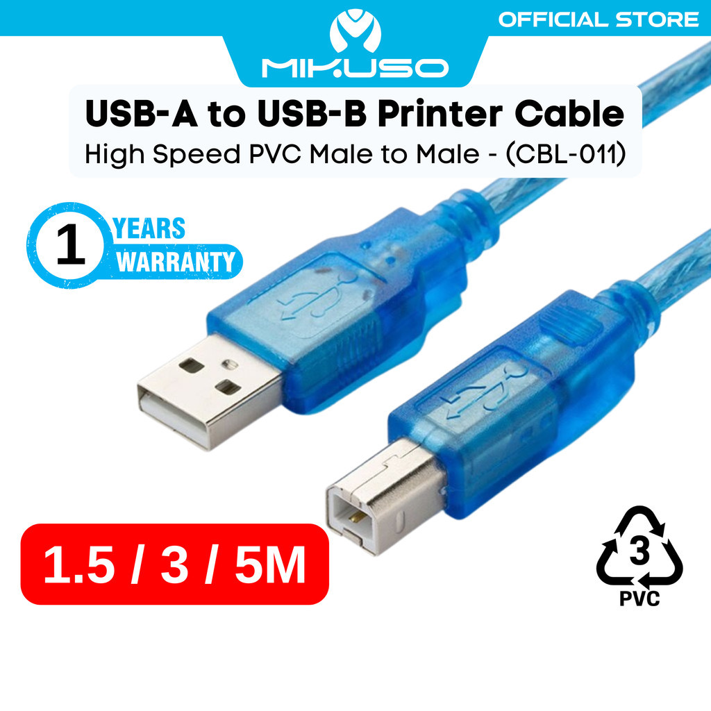 MIKUSO Hi-Speed USB-A Male to USB-B Male 5M Printer Cable | USB 2.0 Type-A M to Type-B M ...