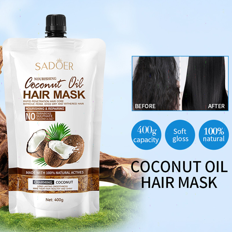 ROREC SADOER Nourishing Coconut Oil Hair Mask Improve Frizz Smooth Hair Repair Hair Mask 400g ...