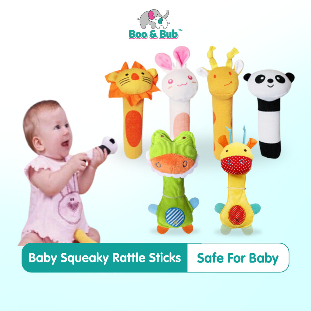 🐘Boo&Bub🐘Baby squeaky rattle BB Sticks | Beep Soft Plush Doll Crib ...