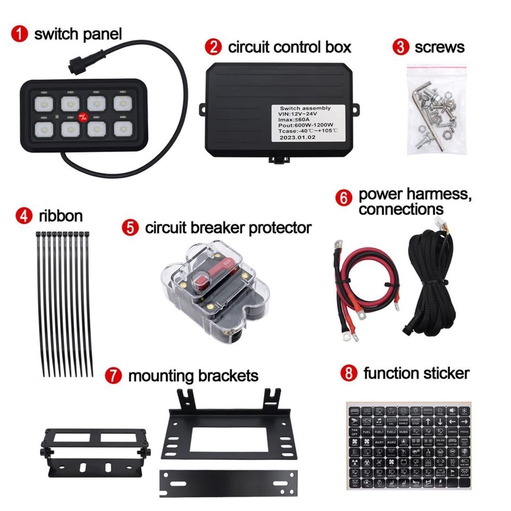 12 V/24 V 8 Gang Switch Panel Kit Universal Circuit Control Relay ...