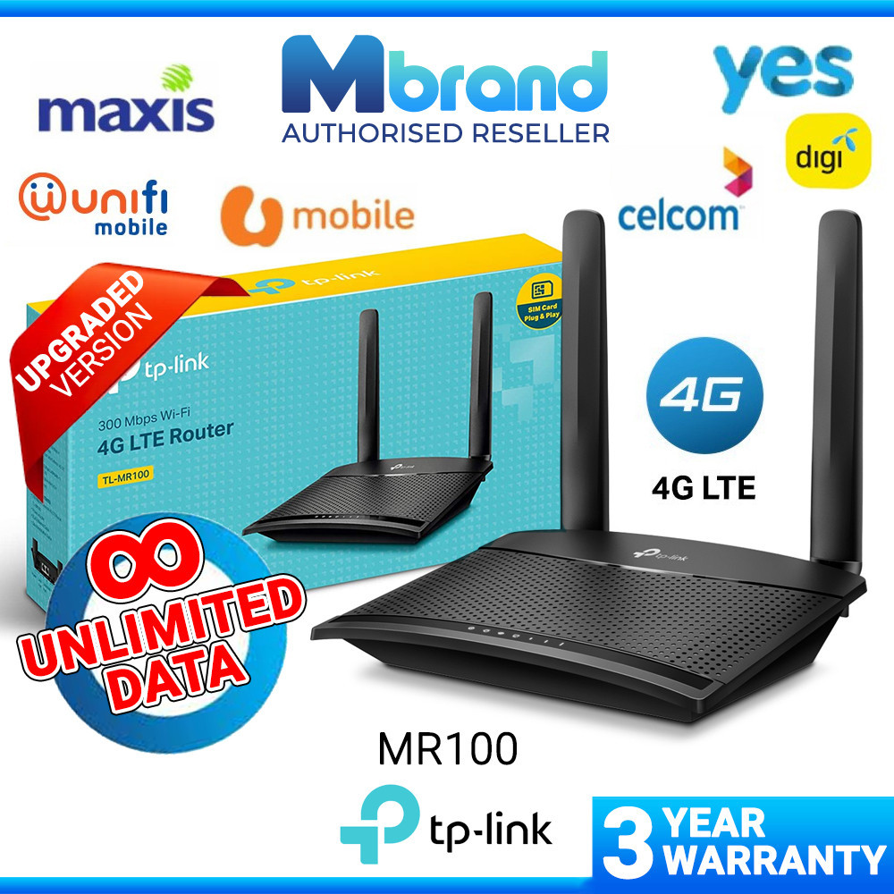 TP-Link TL-MR100 4G LTE Mobile Direct SIM 300Mbps Unlimited Data Upgraded Yes Umobile Digi Maxis ...
