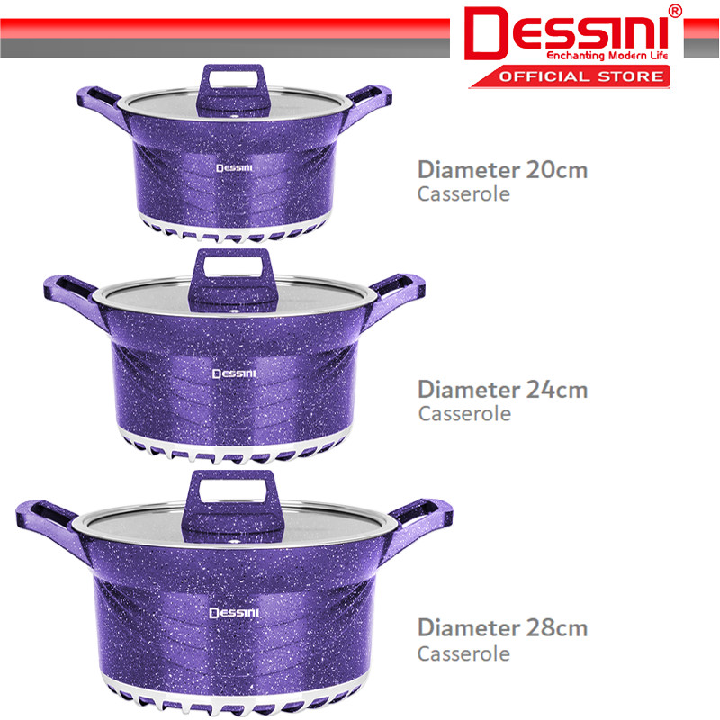DESSINI ITALY Die Cast Aluminium Non-Stick Casserole Pot Bowl Deep Fry ...