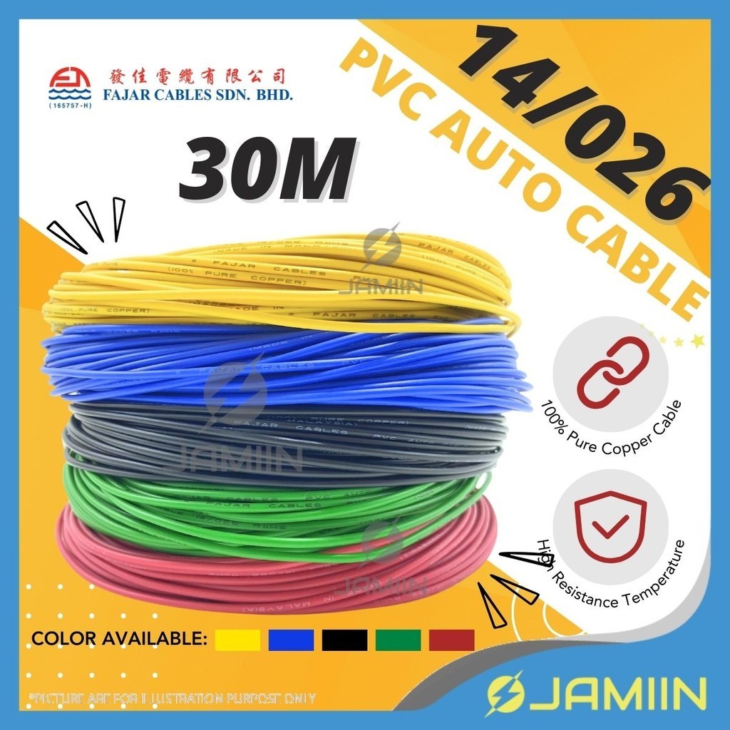 FAJAR 14/0.26MM AUTO CABLE 100% Pure Copper 30 Meter Car Lorry Automotive Wire Auto Cables Red ...