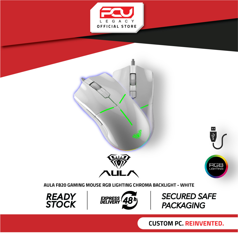 AULA F820 GAMING MOUSE 1000HZ POLLING RATE 6400DPI RGB LIGHTING CHROMA ...
