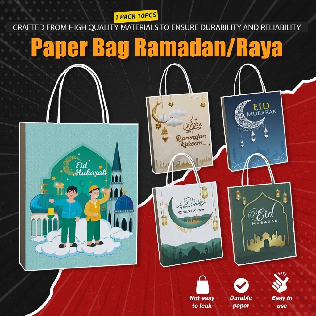 1PCS Handle Paper Bag Ramadan Raya Gift Bag Goodies Bag Pattern Paper ...