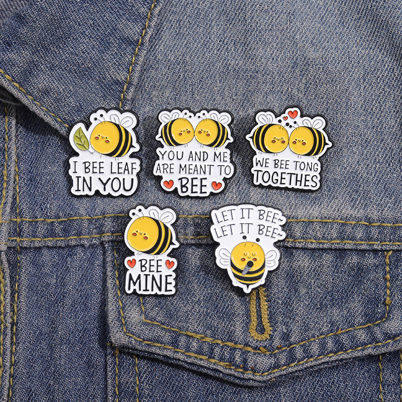 Cartoon Bee Animal Enamel Pin Brooch I Bee Leaf in You Bee Mine Couple ...