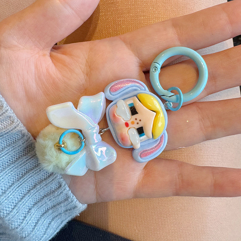 cry baby Keychain Cute Cartoon Doll Bow Keychain DIY Beaded Korean ...