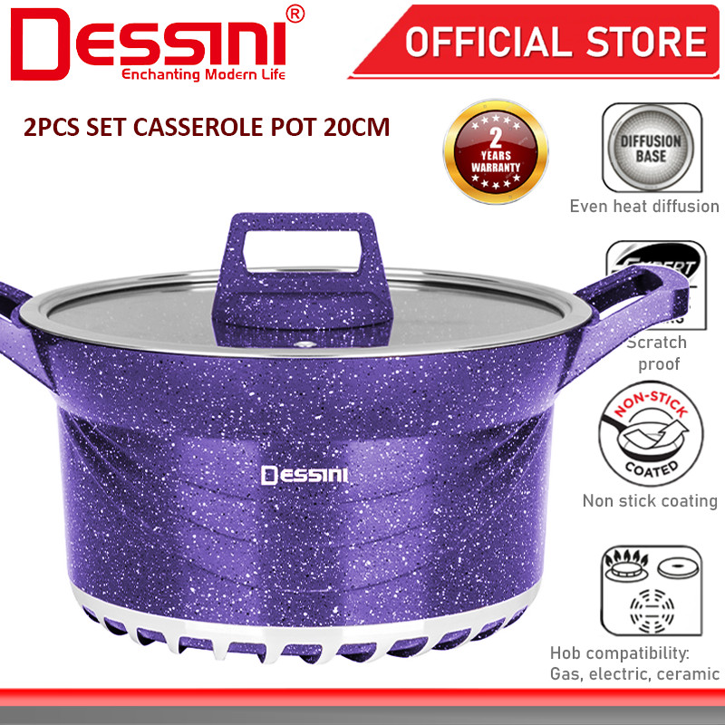 DESSINI ITALY GSB-20 Granite Die Cast Aluminium Non Stick Casserole Pot ...