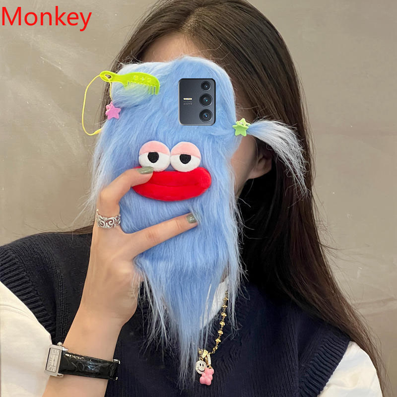 3D Korean Funny Fluffy Plush Monster Case For VIVO V30 V29 V27 V25 V23 ...