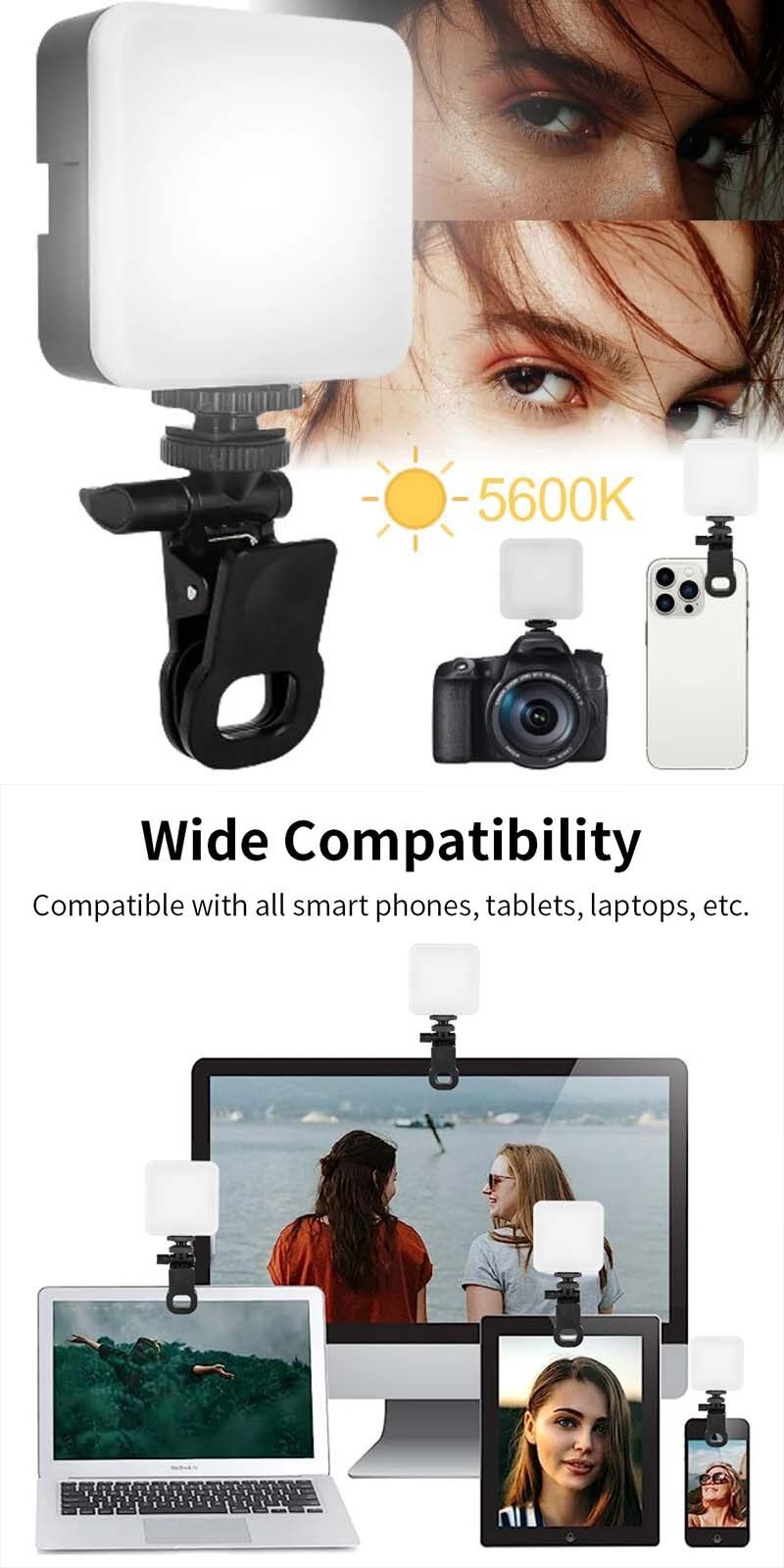 3 Modes Phone Selfie Light - For PC, Laptop, Camera - Clip-on Makeup ...
