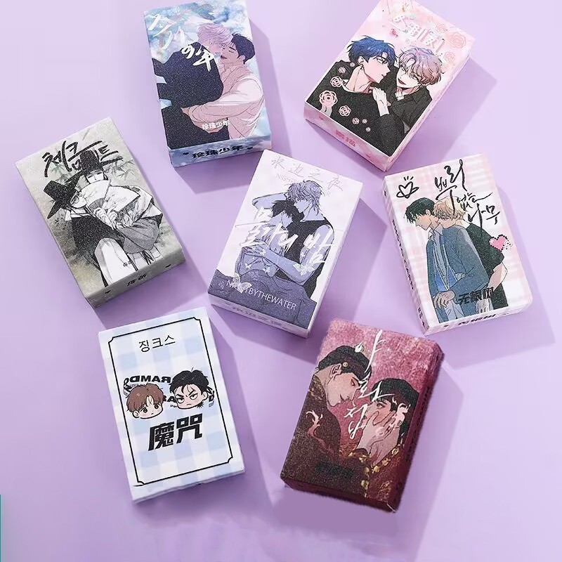 55 Pcs Korean BL Manhwa Shell Pearl Boy Laser Lomo Card Nightby The Water,Anastasia,Unrooted ...