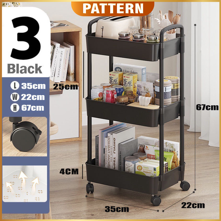 PATTERN Trolley Rack Storage 3 Tier Trolley Kitchen Rack With Wheel ...