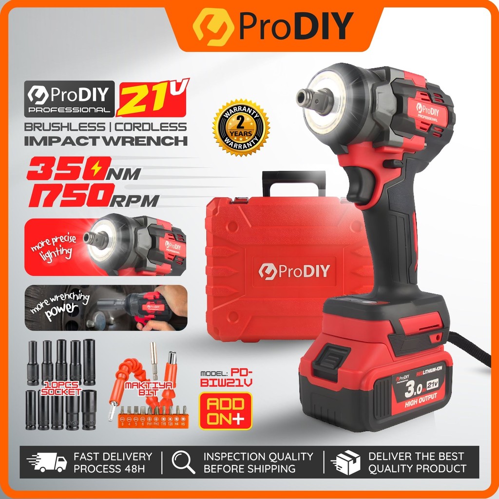 PRODIY PD-BIW21V Brushless Motor Cordless Impact Wrench Impact Driver ...