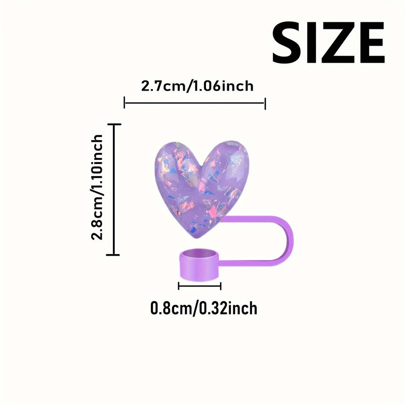 10mm Straw Cover Love Heart Straw Topper Resuable Silicone Straw Tip ...