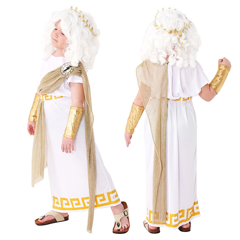 Traditional Greek God Cosplay Costume For Kids Boy Golden White Zeus ...