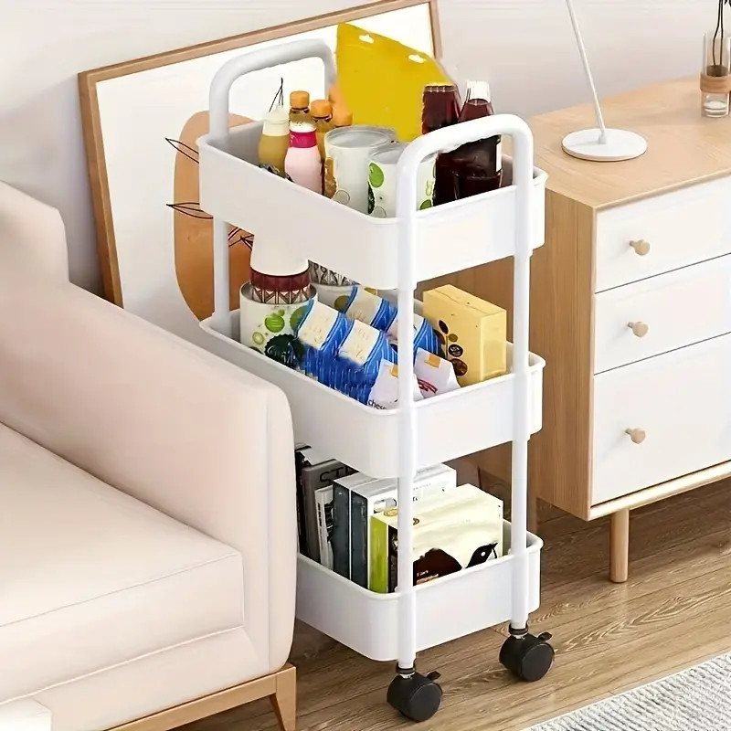 LH 3 Tier Multi Storey Mobile Storage Rack Trolley Kitchen Bathroom ...