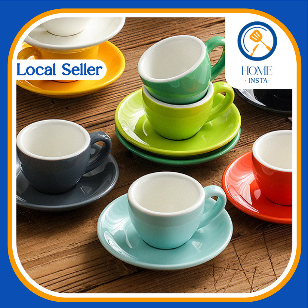 (Ready Stock)Coffee Espresso Latte Cup Ceramic Thick 75ml with Saucer ...