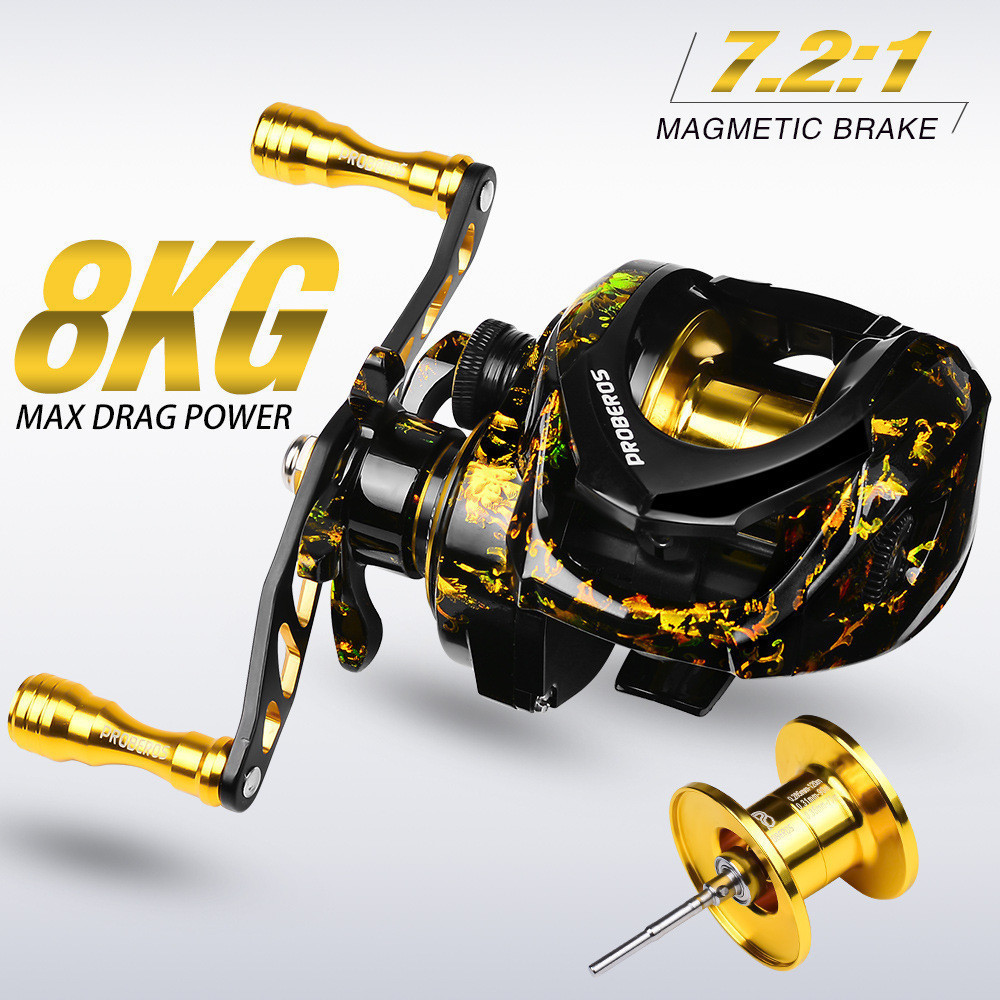 PROBEROS Reel Bc 7.2:1 Gear Ratio Fishing Reel Metal Spool 8kg Max Drag Bait Reel Casting Wheel ...