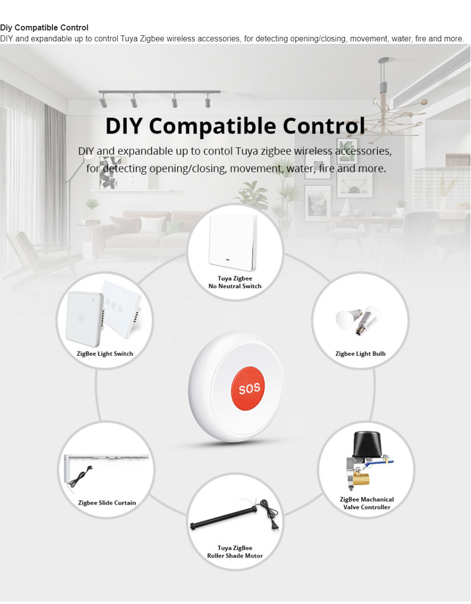 Tuya ZigBee Mini SOS Panic Button Wireless Emergency Personal Alarm for ...