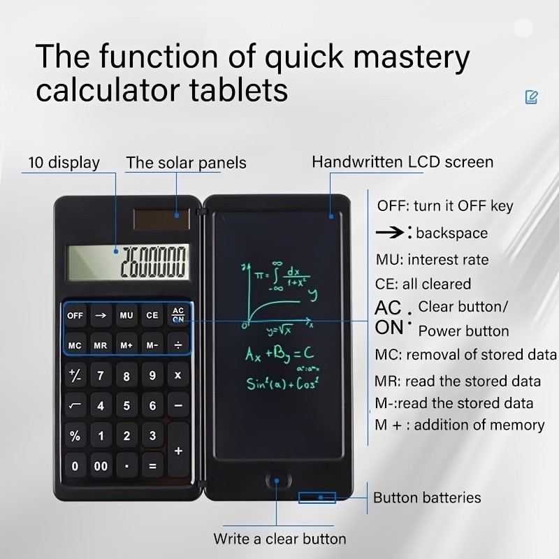 10-Digit Portable Solar Foldable Scientific Calculators with Erasable ...