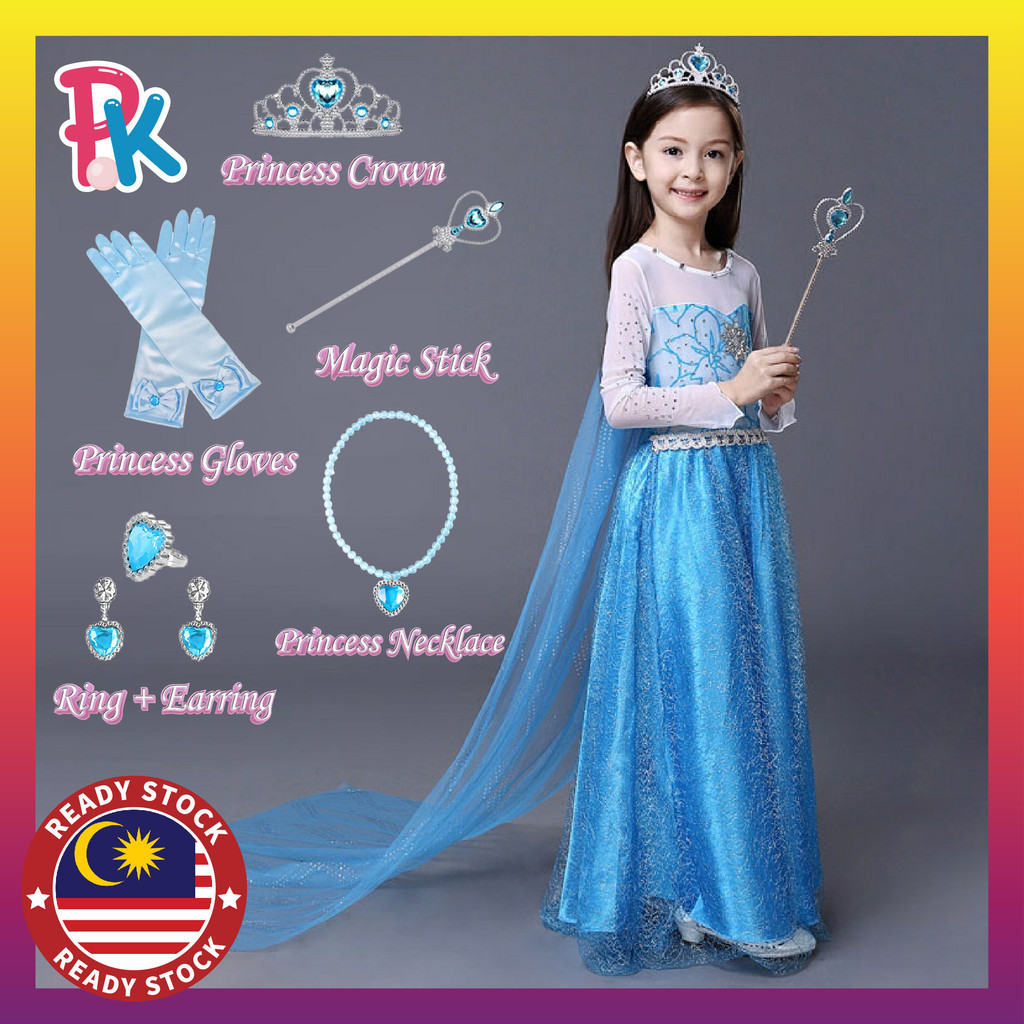 Dress Budak Perempuan Frozen Princess Elsa Kenduri Party Gaun Costume ...