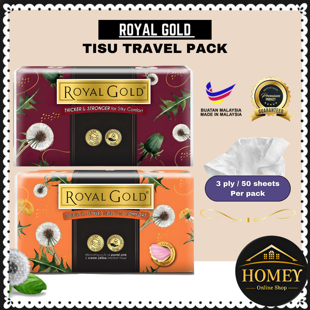 Royal Gold Tissue Luxurious Facial Tissue Soft Pack Tisu Pek Senang Bawa Lembut Travel Pack 3ply ...