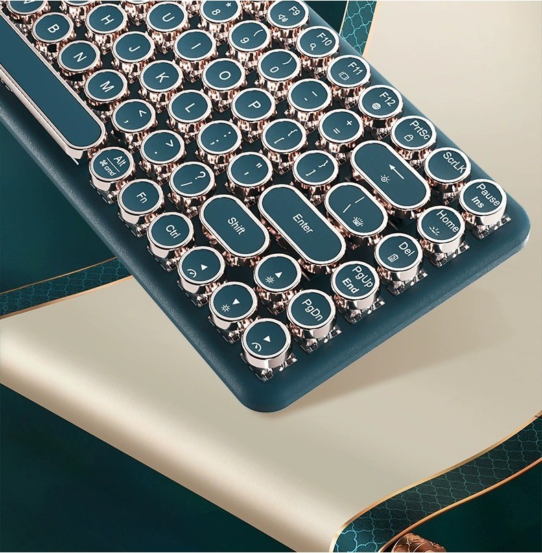 BOW Steampunk Mechanical Keyboard Wireless Bluetooth 3 Mode Vintage ...