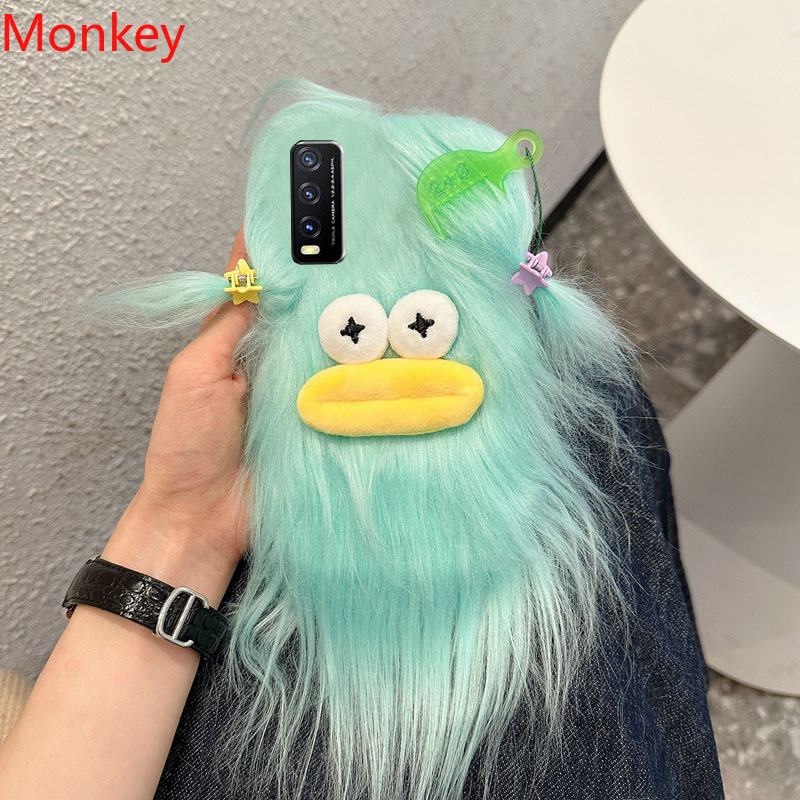 3D Korean Funny Fluffy Plush Monster Case For VIVO V30 V29 V27 V25 V23 ...