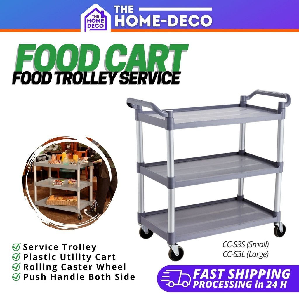 Food Trolley Multifunction 3 Tier Trolley Grey Plastic Food Service ...