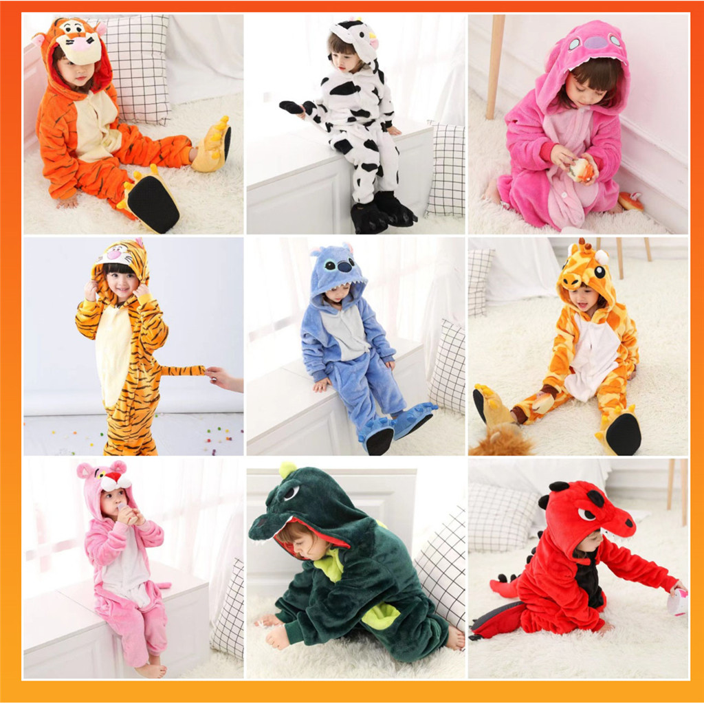 Kigurumi Stitch Dinosaur Tiger Giraffe Onesies Kids Pajamas Children ...