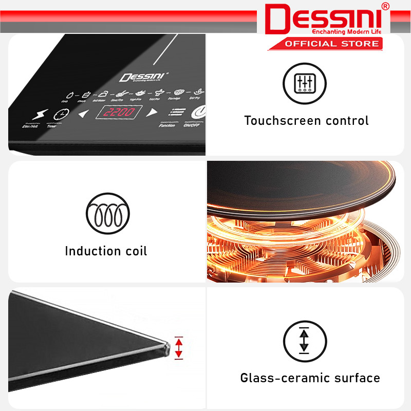DESSINI ITALY Electromagnetic Induction Hob Cooker Touch Control ...