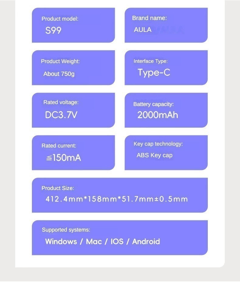AULA S99 RGB Wireless 2.4G Bluetooth Wired Three-mode Keyboard Rechargeable feeling Handle ...