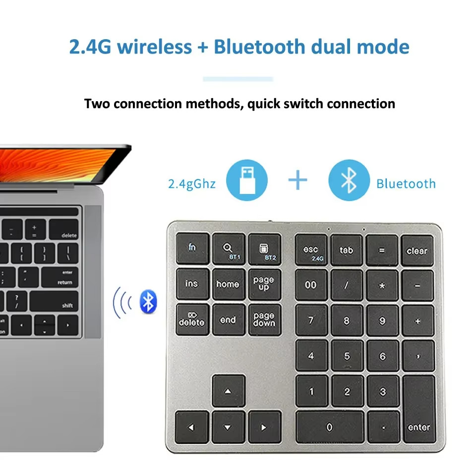 35 Keys Keyboard Dual Bluetooth Wireless Number Pad 2 4G Rechargeable ...