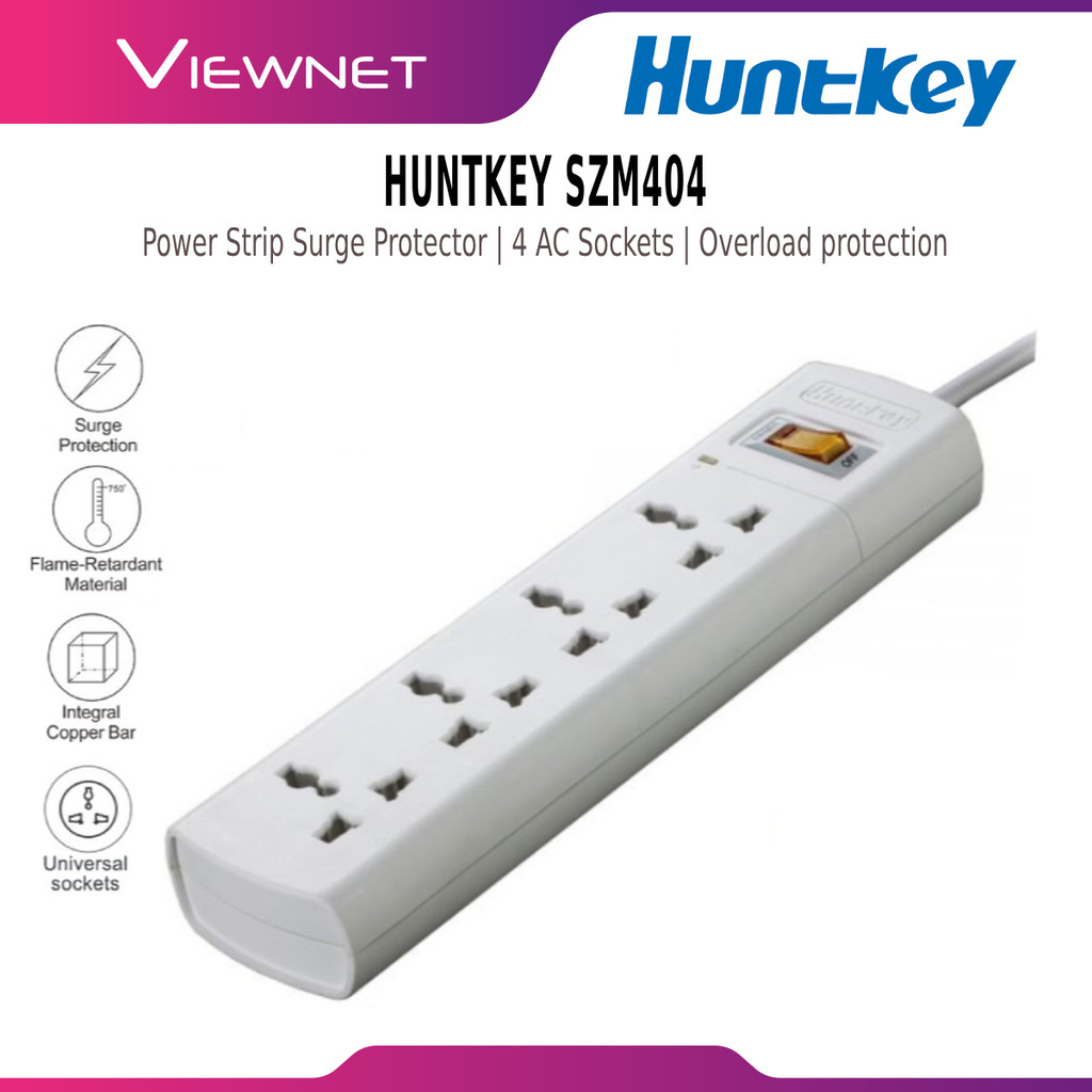 HUNTKEY SZM404 POWER STRIP SURGE PROTECTOR 4 SOCKETS PLUGS 2 METER ...