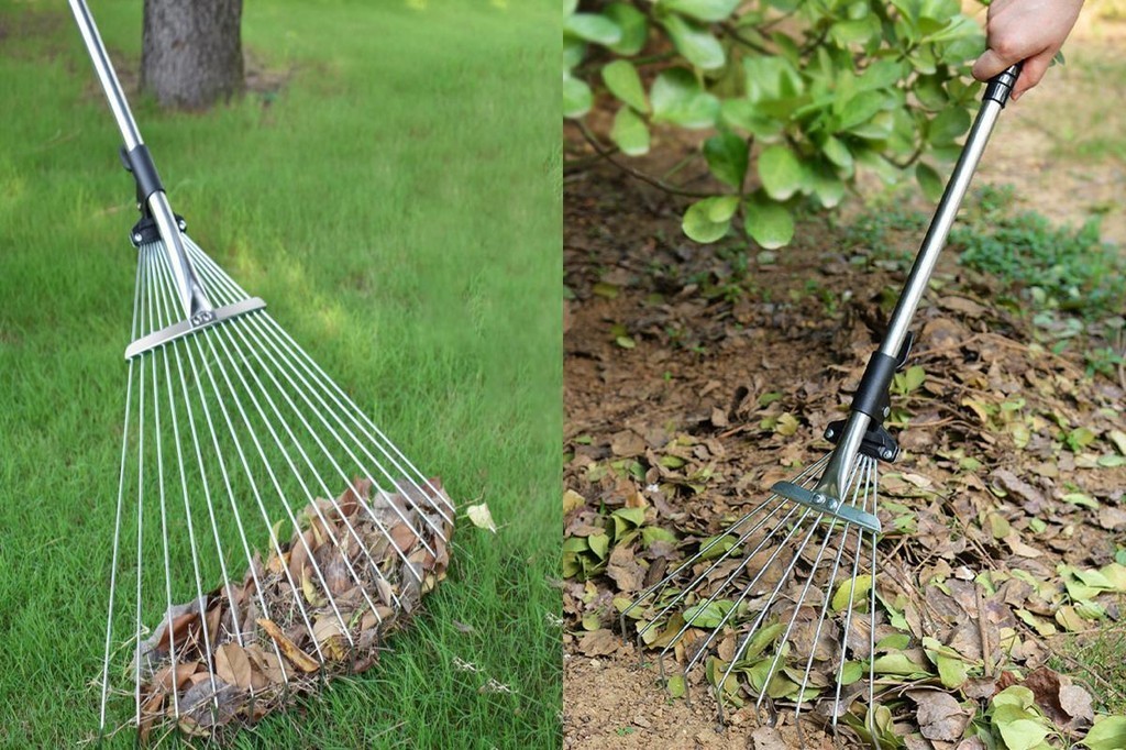 YQ.B Stainless Steel Leaf Rake Retractable Garden Rake Adjustable ...