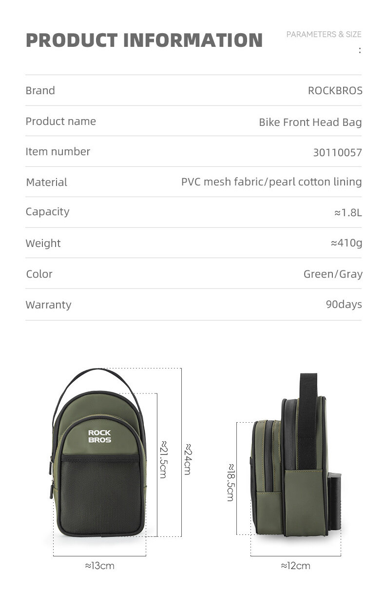 ROCKBROS Folding Bike Multi-functional Front Bag 1.8L Portable Handbag ...