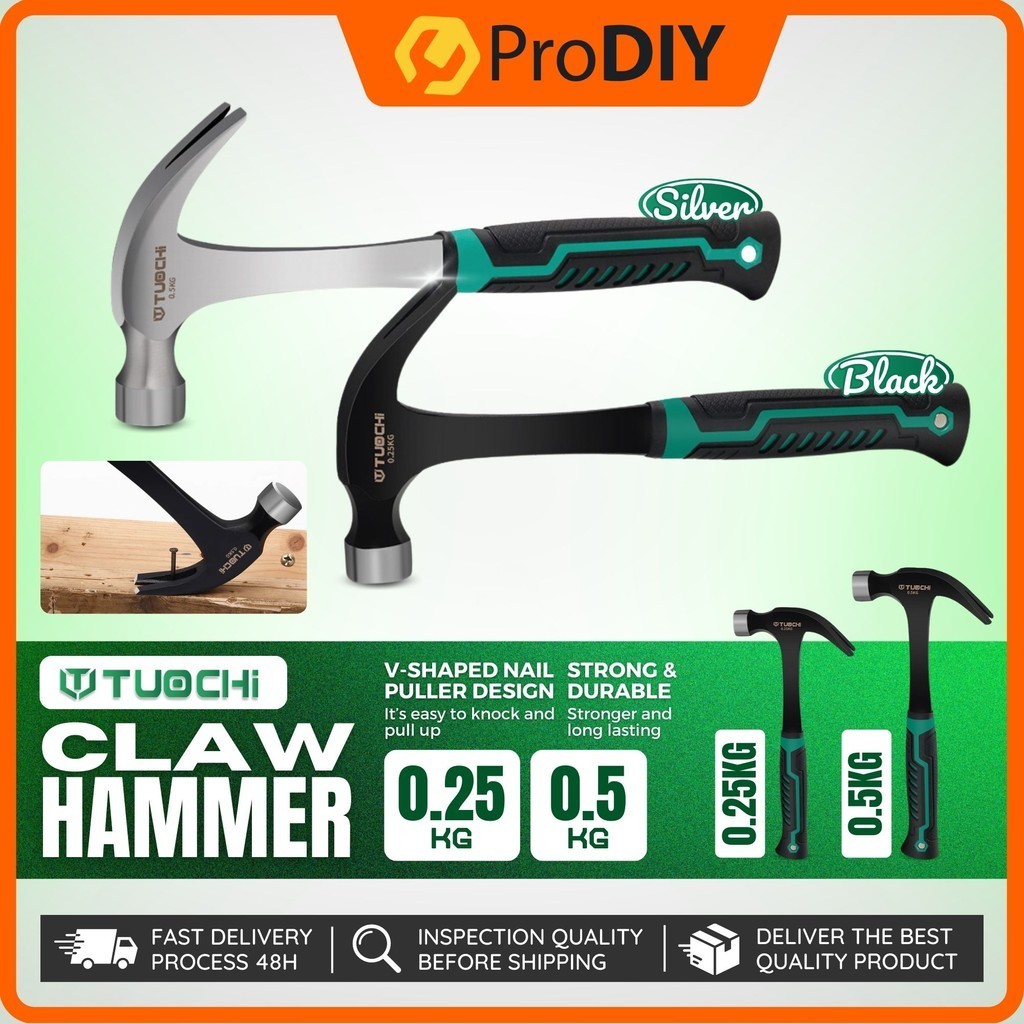 TUOCHI Claw Hammer Black Silver V Shape Anti Slip Ergonomic Handle High ...