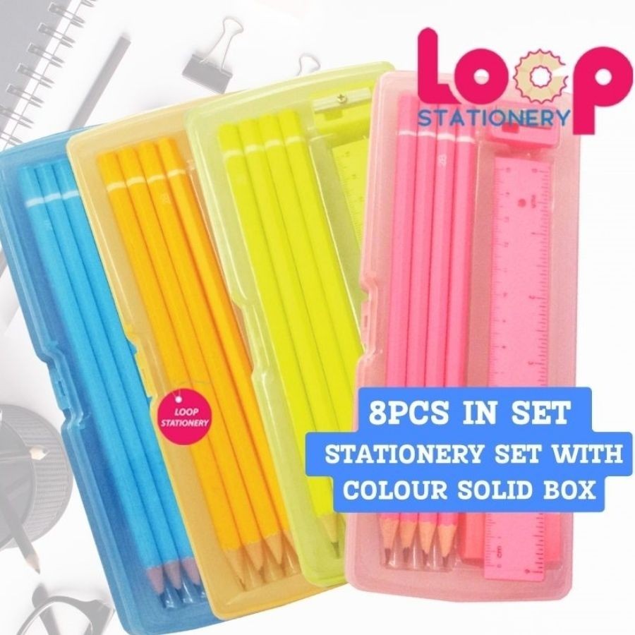 Stationery Set 2B Pencil With Casing Value Pack 8pcs In 1 Set | Shopee ...