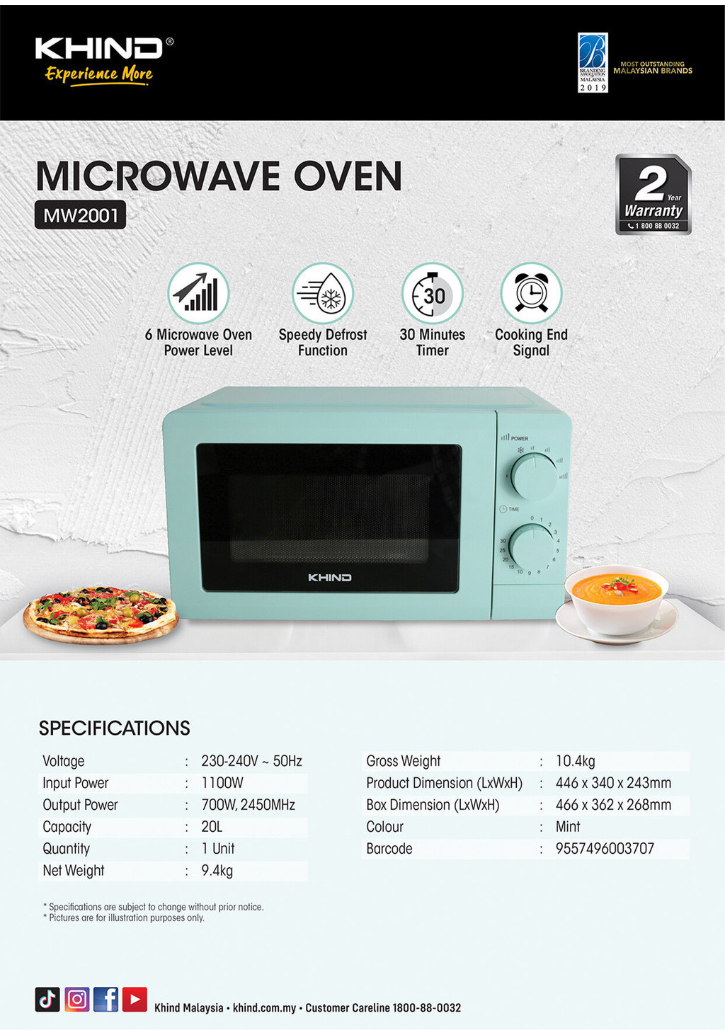 Khind 20 Liter 6 Power Level Microwave Oven MW2001 | Shopee Malaysia